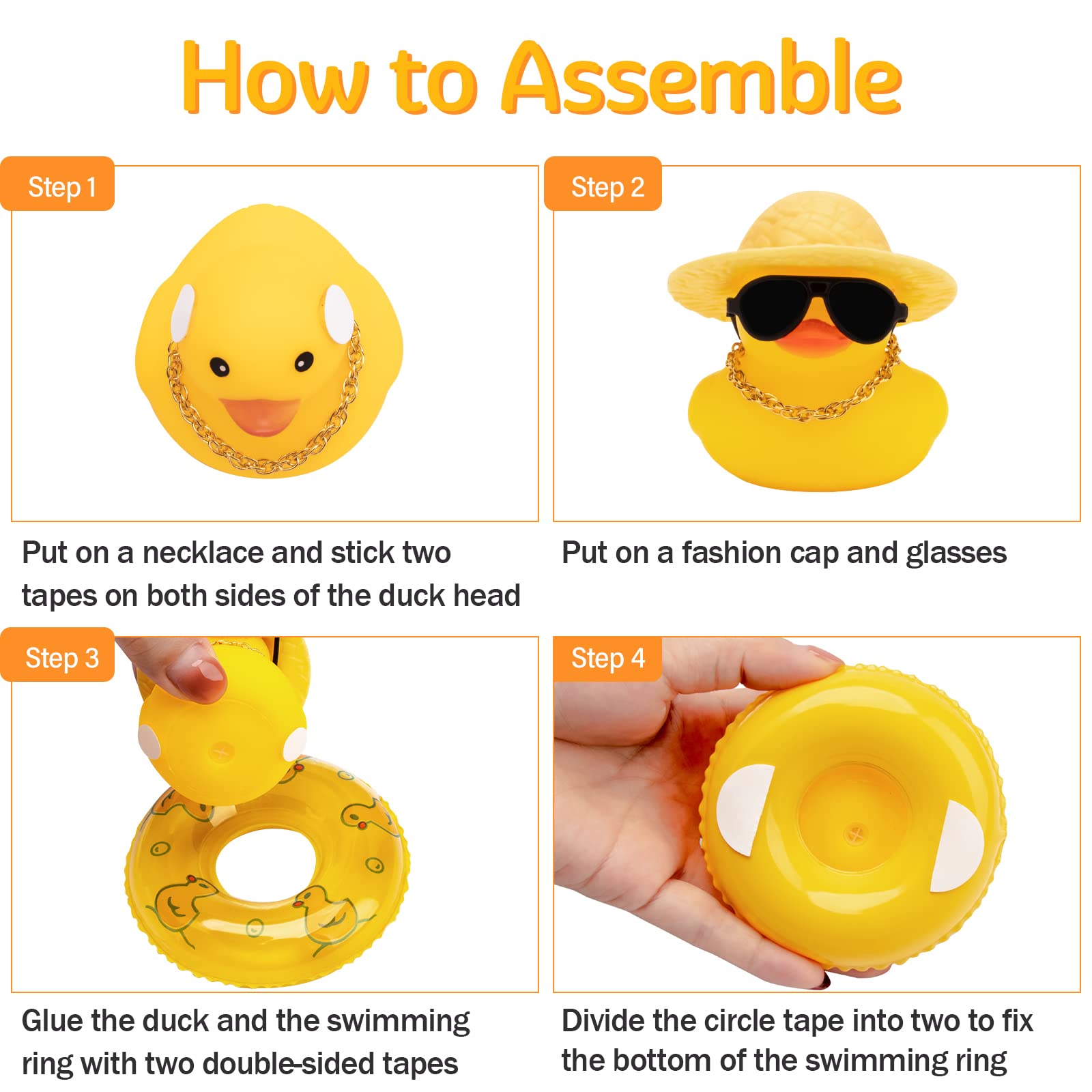 wonuu Car Rubber Duck Car Duck Decoration Dashboard Car Ornament for Car Dashboard Decoration Accessories with Mini Sun Hat Swim Ring Necklace and Sunglasses