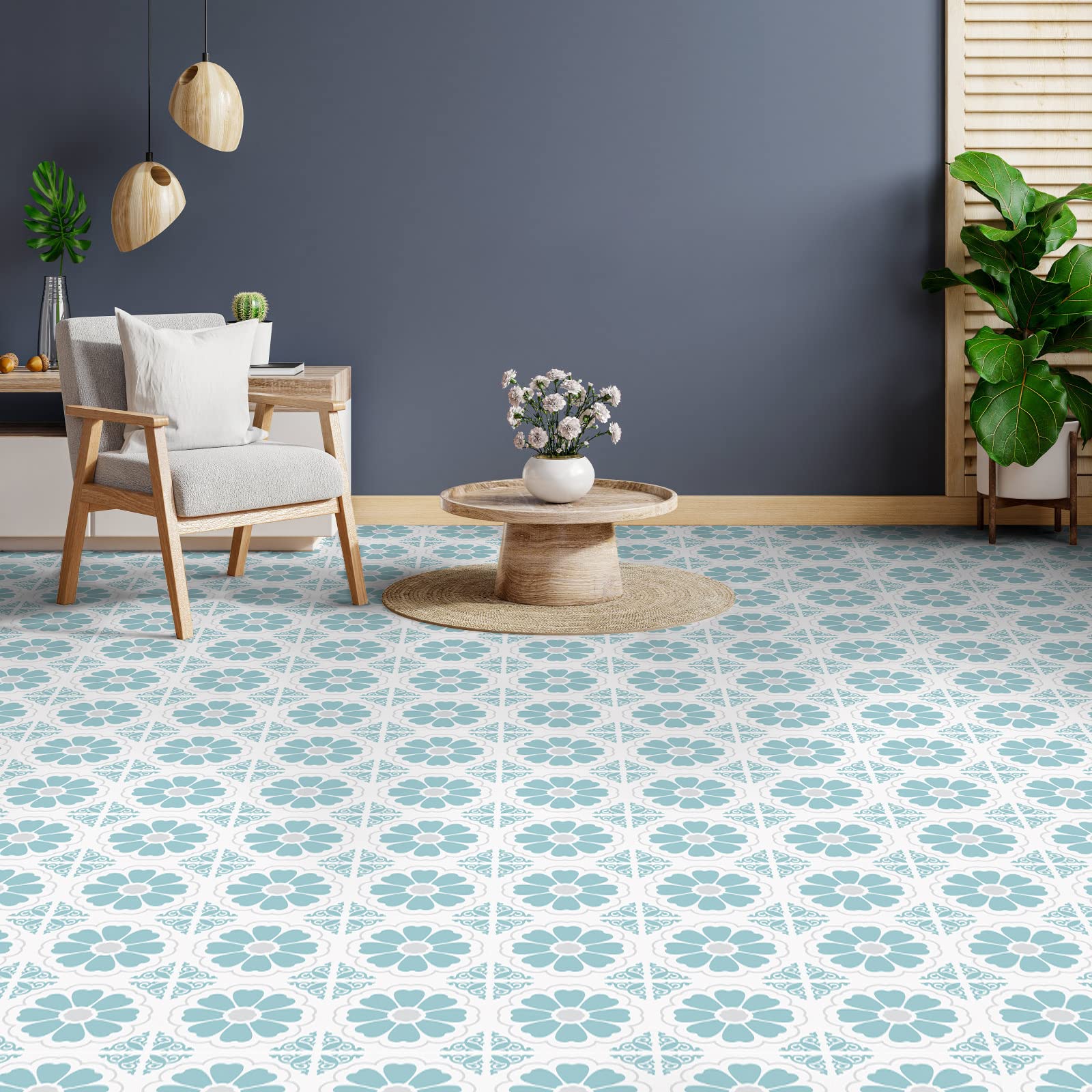 Peel & Stick Floor Tiles Vinyl Flooring 8"x8", Suitable for Wall, Floor, Kitchen, Bathroom, Pet House 10 Sheets (8x8 inches, Tamensa Encaustic, 10)