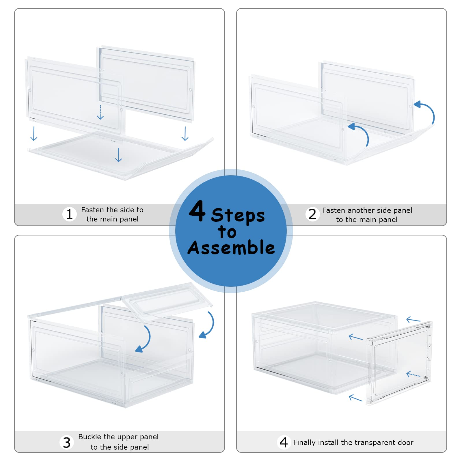 Shoe Storage Boxes, Shoe Organizer Shoe Display Case, Shoe Holder Clear Plastic Stackable Sneaker Box, Zapateras Organizer for Closet Drop Front Shoe Box Fit up to US Size 12(13.4”x 10.5”x 7.4”)