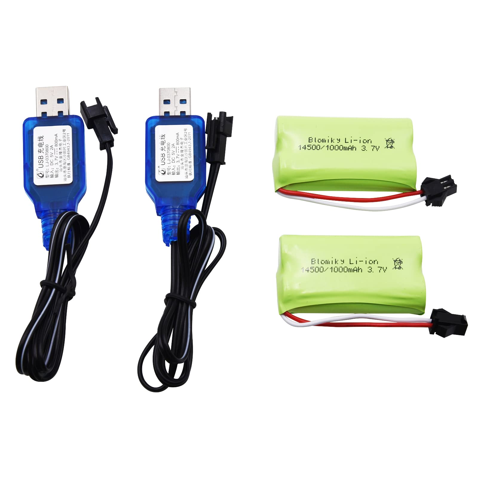 Blomiky 3.7V 1000mAh 2 Pack Lithium-ion Rechargeable Battery with SM2P Plug and Charger Cable for Remote Control Trucks / 813A Battery 2