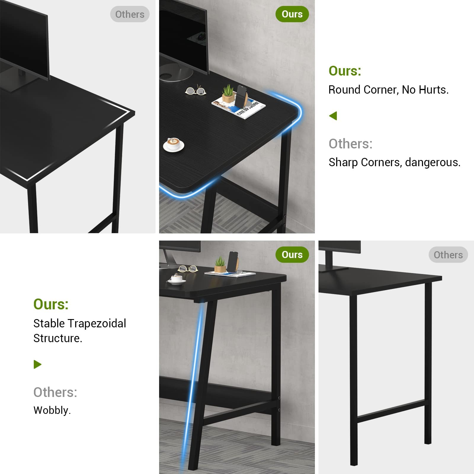 Topfurny Computer Desk, 39 Inch Small Computer Desk Study Table for Small Spaces, Modern Simple Writing Desk with Round Desk Corner Edge for Home Office, School, Bedroom, Workstation,Black