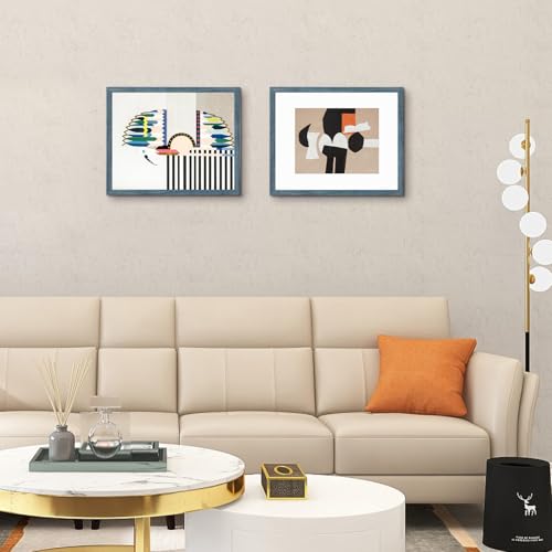 Frametory, 16x20 Picture Frame with Mat for 11x14 Photo - High Definition Glass Wide Molding - Preinstalled Wall Mounting Hardware (Blue, 1 Pack)