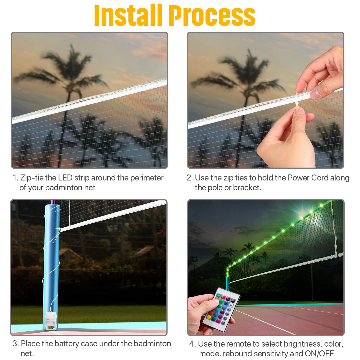 Eliteemo LED Badminton Pickleball Net Light, 17Ft Remote Control LED Rim Lights, 16 Color Change, A Good Addition for Playing Junior Tennis, Kids Volleyball, and Backyard Games(Net not Included)