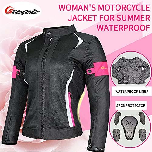 Riding Tribe Women's Motorcycle Jacket Coat Summer Waterproof Lady Teens Girl Riding Reflective Anti-collision Motorbike Jackets(PINK JACKET, S)