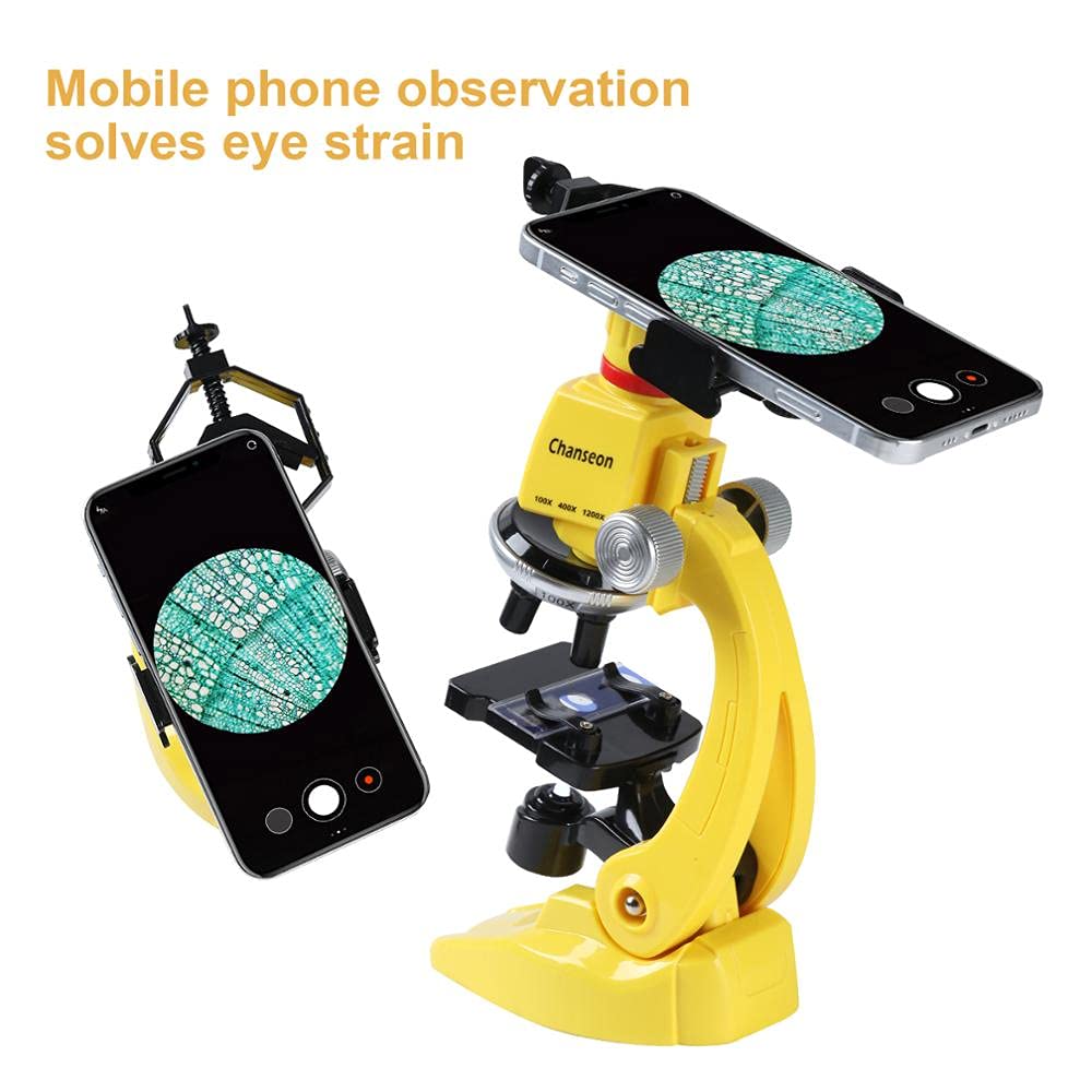 100x-1200x Kids Microscope Kit with Slides, Smartphone Adapter and Accessory Kit,Early Education Toy for Child