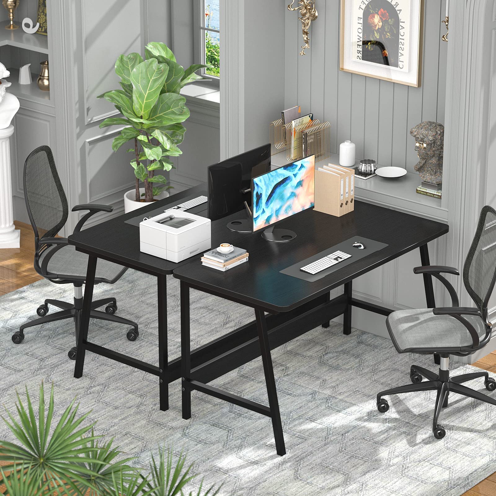 Topfurny Computer Desk, 39 Inch Small Computer Desk Study Table for Small Spaces, Modern Simple Writing Desk with Round Desk Corner Edge for Home Office, School, Bedroom, Workstation,Black