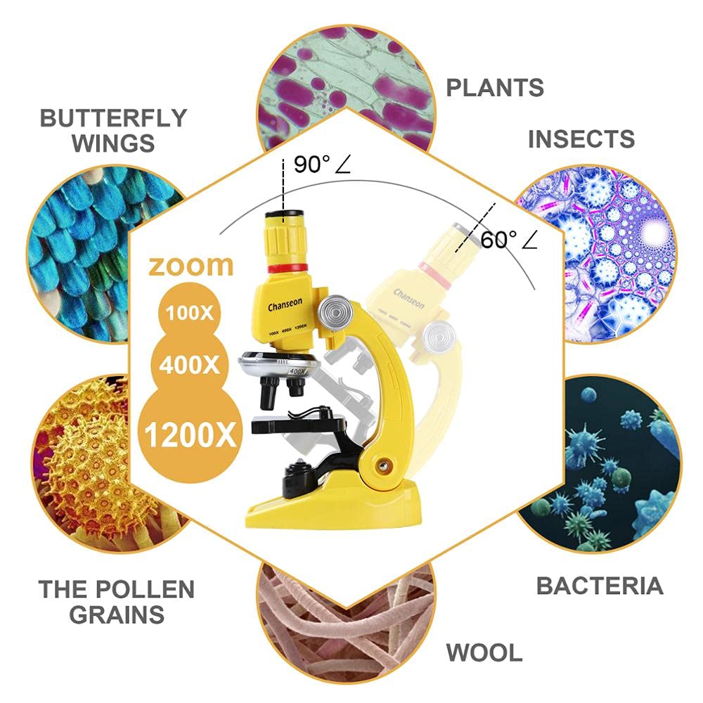 100x-1200x Kids Microscope Kit with Slides, Smartphone Adapter and Accessory Kit,Early Education Toy for Child