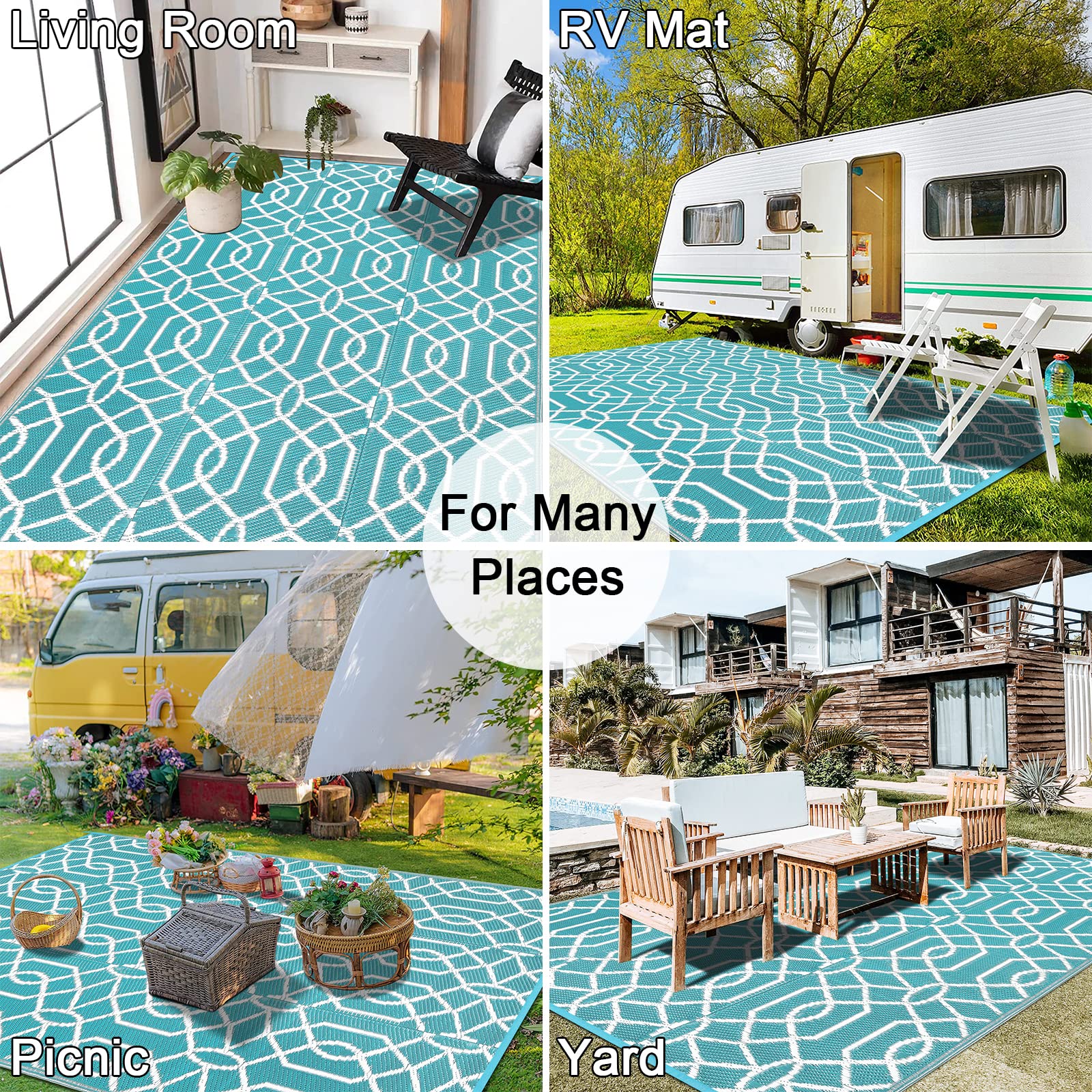 HEBE Outdoor Rug 6'x9' for Patios Waterproof Clearance Reversible Patio Mat Plastic Straw Rug RV Camping Mat Outside Area Rug Carpet for Camping RV,Porch,Deck,Balcony,Camper,Backyard
