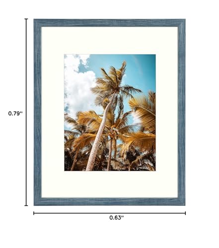 Frametory, 16x20 Picture Frame with Mat for 11x14 Photo - High Definition Glass Wide Molding - Preinstalled Wall Mounting Hardware (Blue, 1 Pack)
