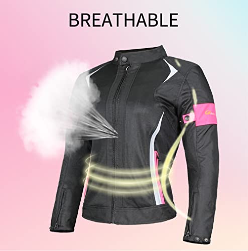 Riding Tribe Women's Motorcycle Jacket Coat Summer Waterproof Lady Teens Girl Riding Reflective Anti-collision Motorbike Jackets(PINK JACKET, S)