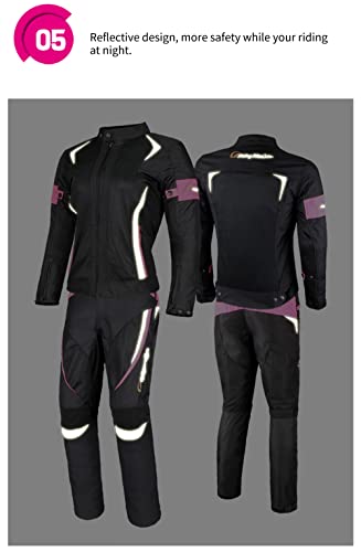 Riding Tribe Women's Motorcycle Jacket Coat Summer Waterproof Lady Teens Girl Riding Reflective Anti-collision Motorbike Jackets(PINK JACKET, S)