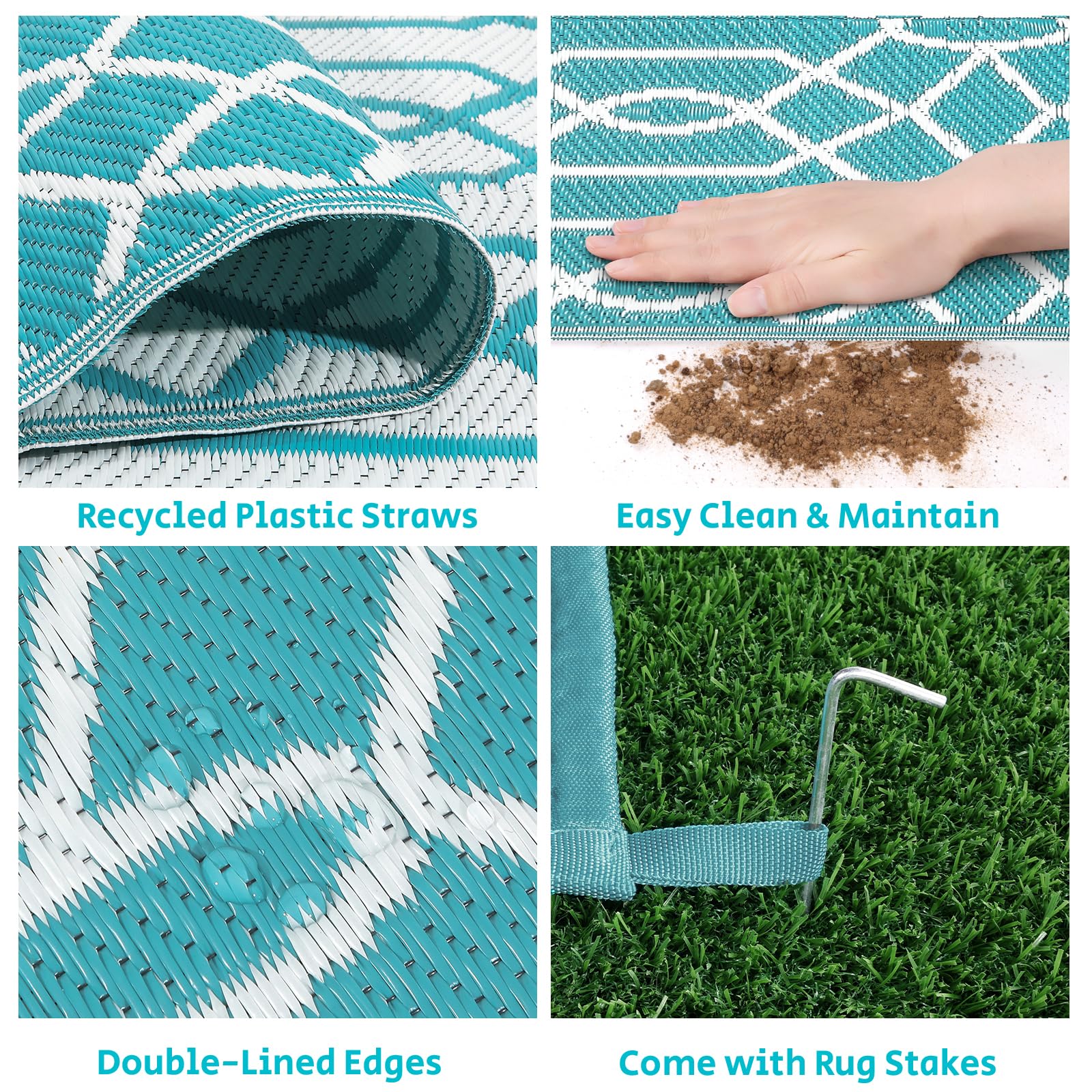 HEBE Outdoor Rug 6'x9' for Patios Waterproof Clearance Reversible Patio Mat Plastic Straw Rug RV Camping Mat Outside Area Rug Carpet for Camping RV,Porch,Deck,Balcony,Camper,Backyard