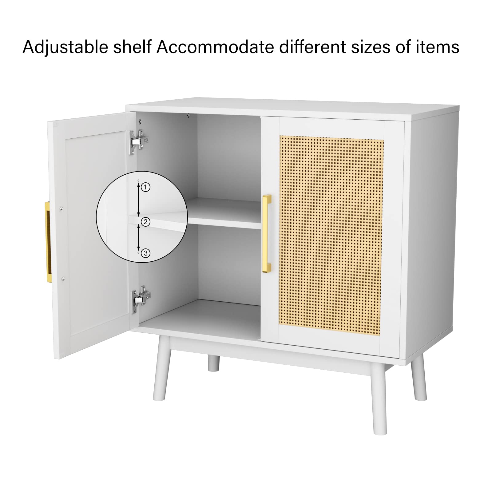 LYNSOM Sideboard Buffet Cabinet with Storage, Kitchen Buffet Cabinet with Rattan Doors and Adjustable Shelf, Small Storage Cabinet with Solid Wood Feetfor Hallway, Entry, Living Room, White