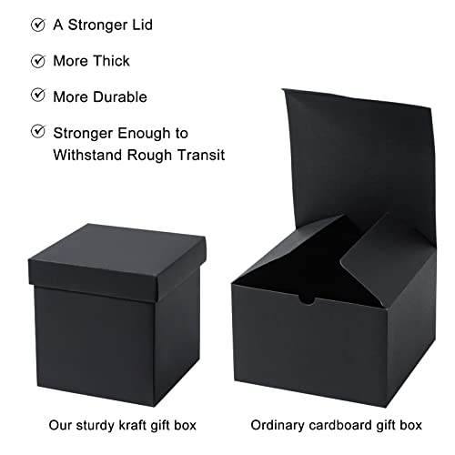 Dasofine 6 Pcs Black Gift Boxes with Lids, 5”×5”×5” Fold Required Kraft Paper Gift Boxes, Medium Gift Box, Gift Boxes for Presents, Party Favors, Halloween, Birthday-Foldable