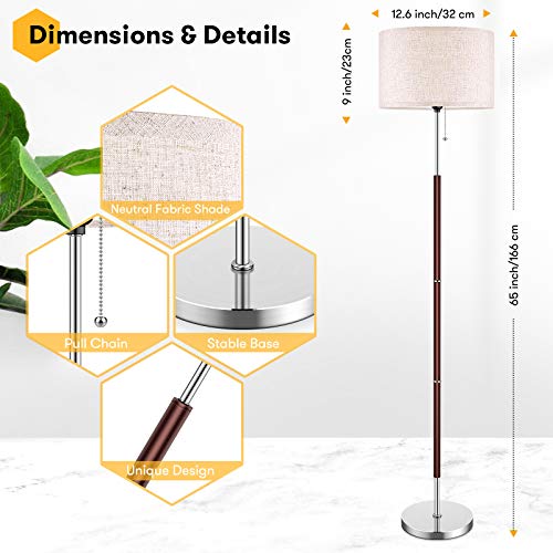 Modern Floor Lamp for Bedroom - Stand Up Reading Lamps for Living Room, Contemporary Office Lighting with Beige Drum Fabric Shade, Farmhouse Pole Lamp, Corner Tall Standing Lamp Kids-Pull Chain