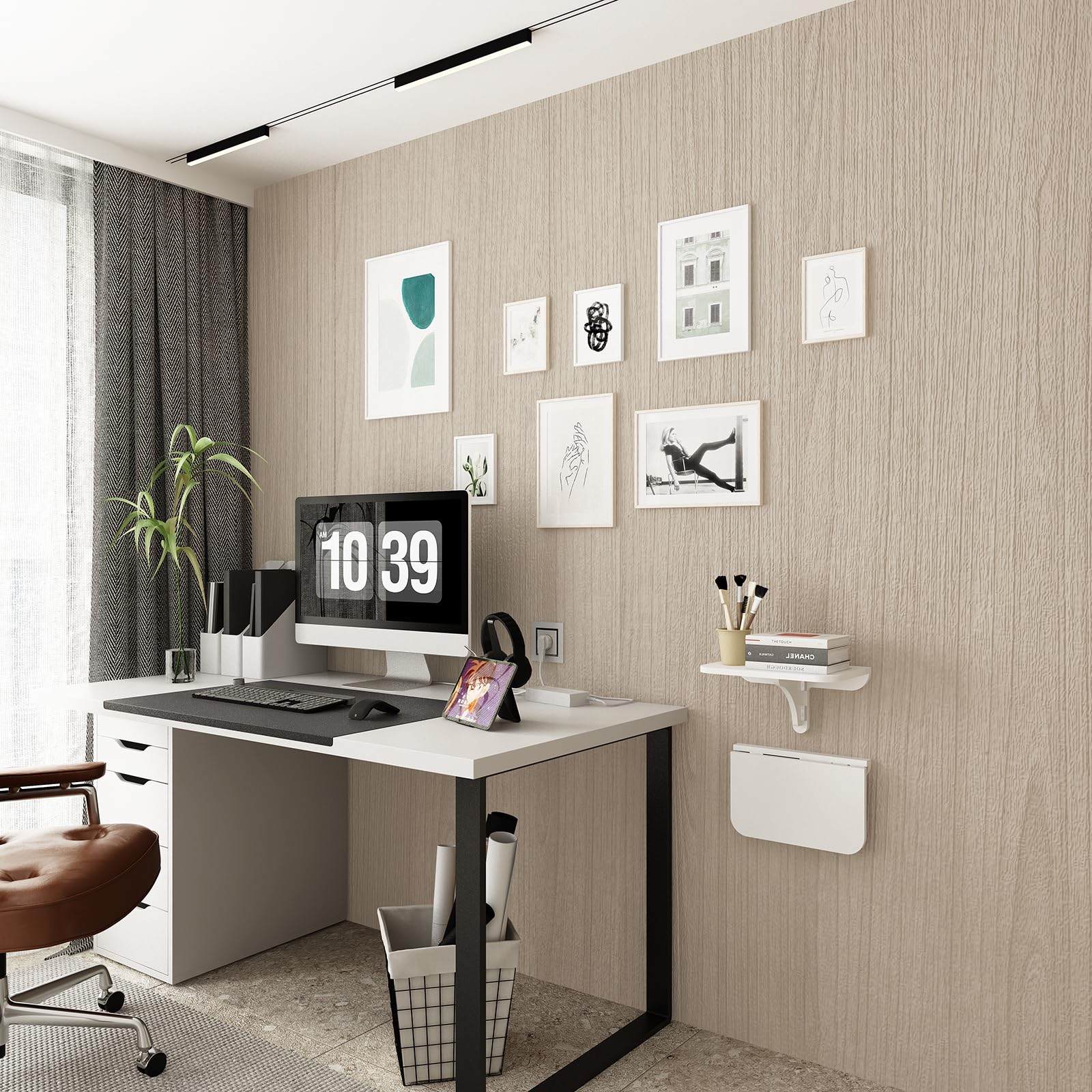 WELLAND 11.8" x 8.25" White Wall Mounted Desk Small Floating Shelves Set of 2 Folding Wall Shelves Drop-Leaf Table Fold Down Desk for RV, Camper, Loft Beds