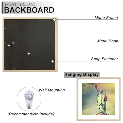 skyDrama Solid Wood 20x20 Picture Frame Oak, Display 16x16 Photo without Mat or 20x20 Poster with Mat, Light Weight High Transparent Wooden 20by20 Frame for Wall - 20"x20"/Oak/1Pack