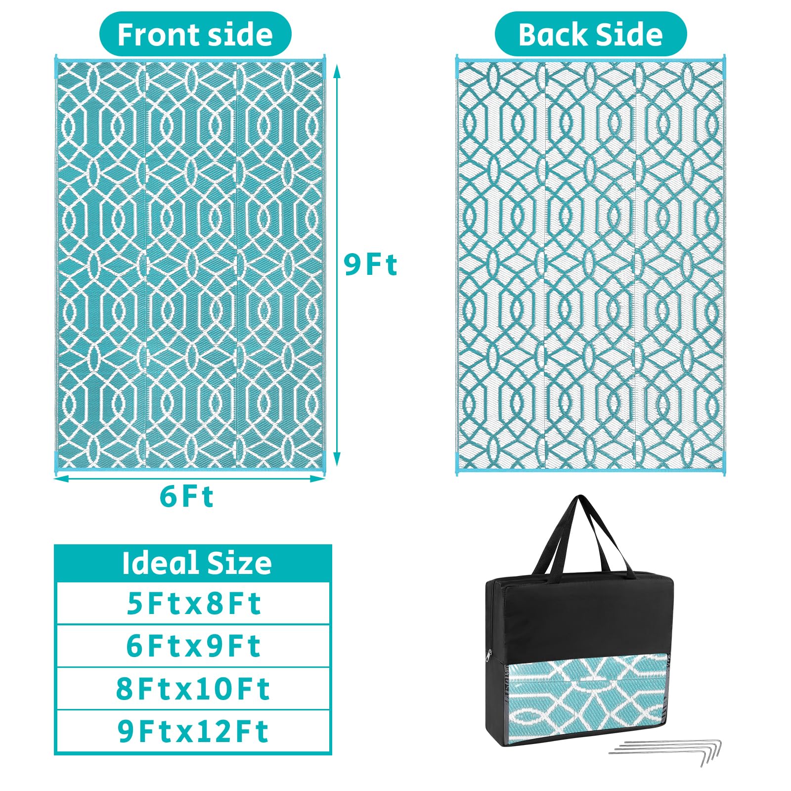 HEBE Outdoor Rug 6'x9' for Patios Waterproof Clearance Reversible Patio Mat Plastic Straw Rug RV Camping Mat Outside Area Rug Carpet for Camping RV,Porch,Deck,Balcony,Camper,Backyard