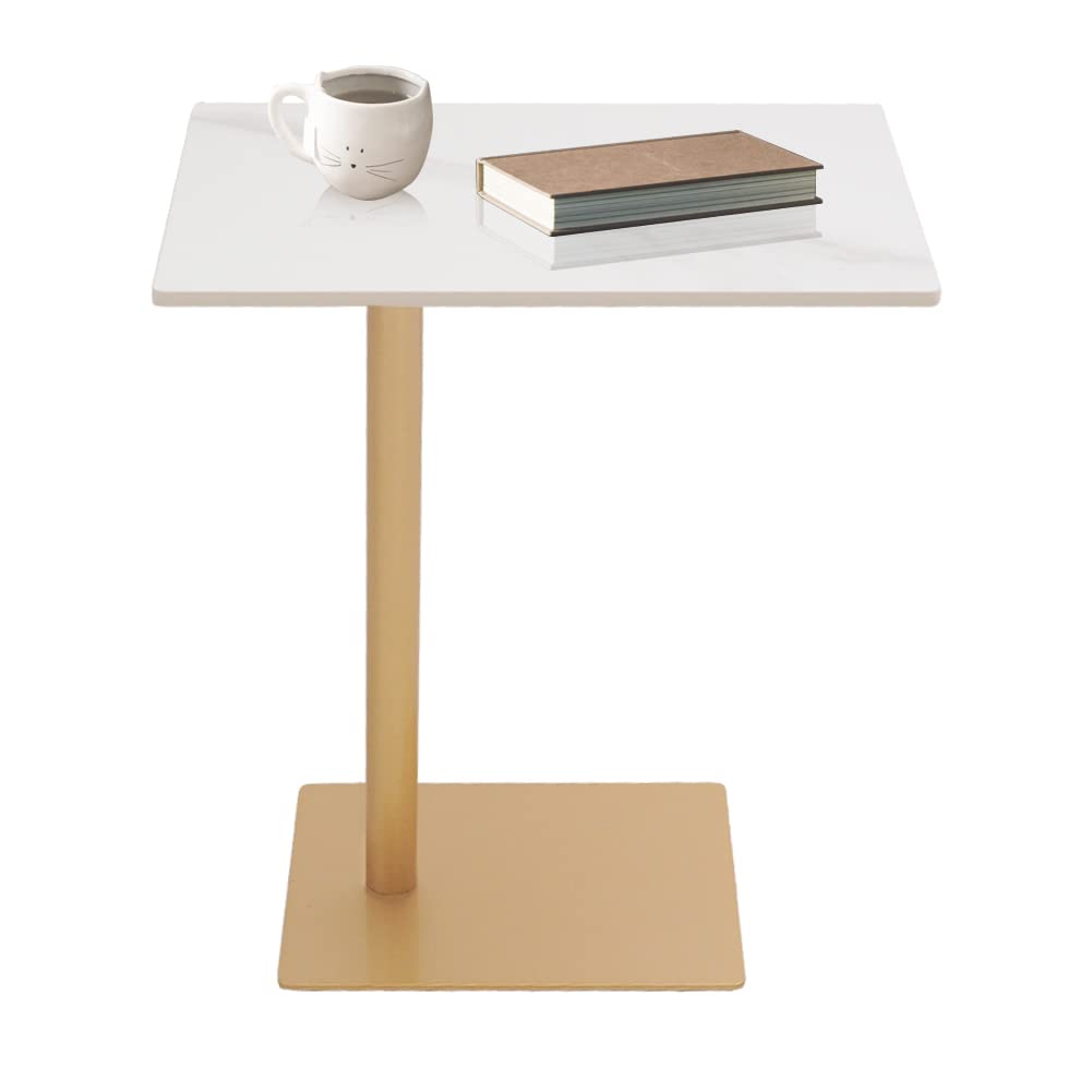 Cre Cra C Shaped End Table Snack Side Table for Couch Marble Top Under Couch Table Sofa Side Table for Couch Living Room Bedroom
