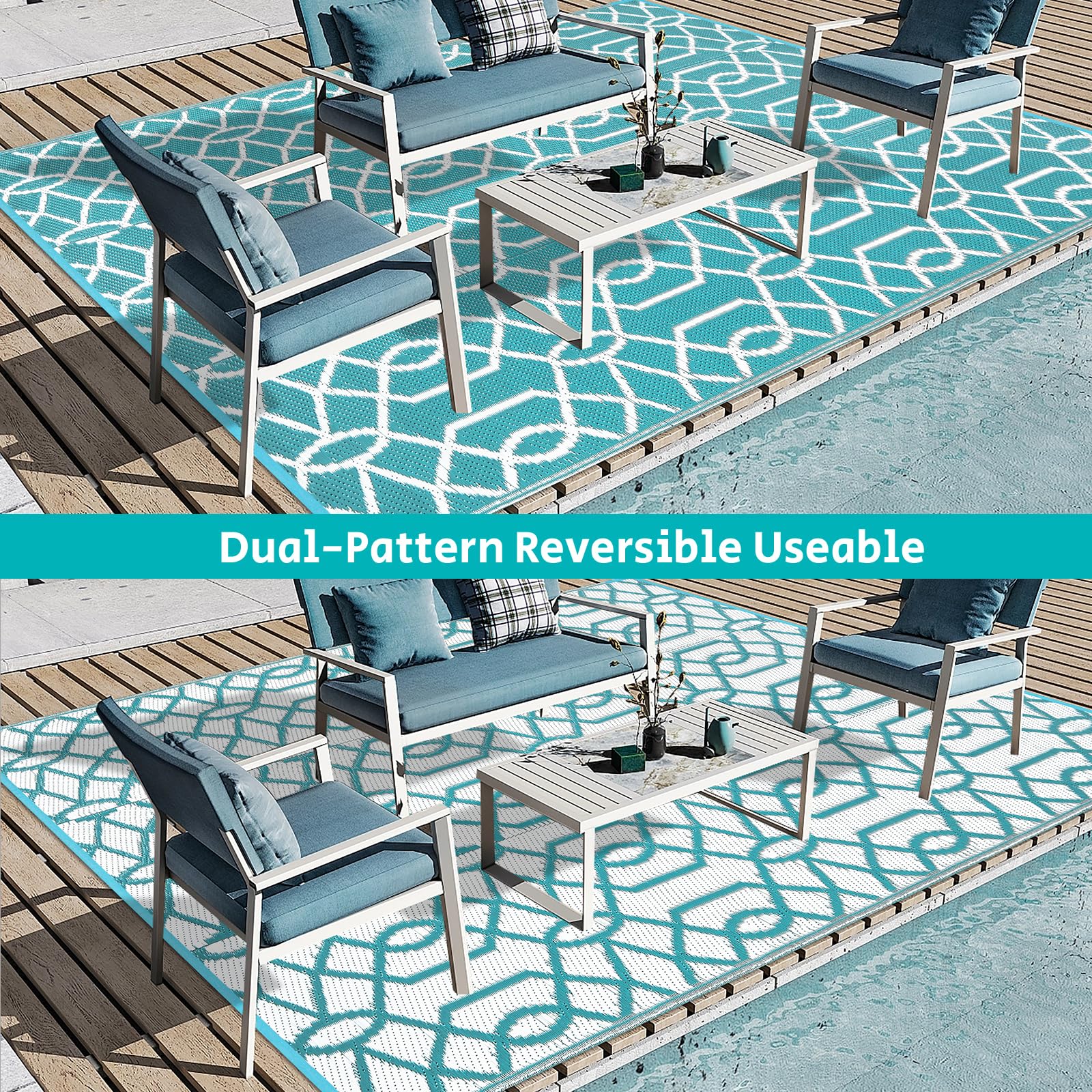 HEBE Outdoor Rug 6'x9' for Patios Waterproof Clearance Reversible Patio Mat Plastic Straw Rug RV Camping Mat Outside Area Rug Carpet for Camping RV,Porch,Deck,Balcony,Camper,Backyard