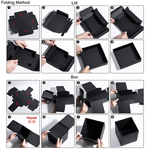 Dasofine 6 Pcs Black Gift Boxes with Lids, 5”×5”×5” Fold Required Kraft Paper Gift Boxes, Medium Gift Box, Gift Boxes for Presents, Party Favors, Halloween, Birthday-Foldable