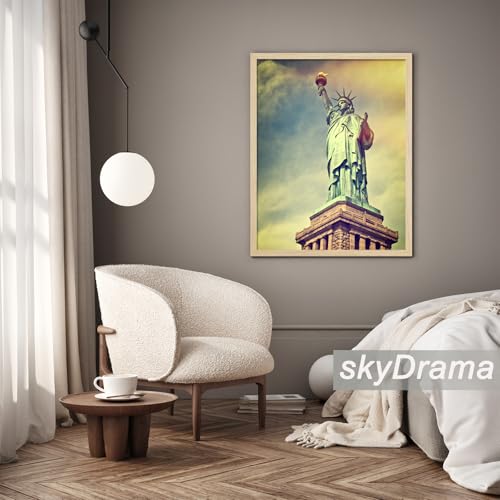 skyDrama Solid Wood 20x20 Picture Frame Oak, Display 16x16 Photo without Mat or 20x20 Poster with Mat, Light Weight High Transparent Wooden 20by20 Frame for Wall - 20"x20"/Oak/1Pack