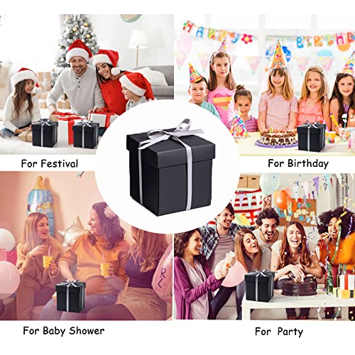 Dasofine 6 Pcs Black Gift Boxes with Lids, 5”×5”×5” Fold Required Kraft Paper Gift Boxes, Medium Gift Box, Gift Boxes for Presents, Party Favors, Halloween, Birthday-Foldable