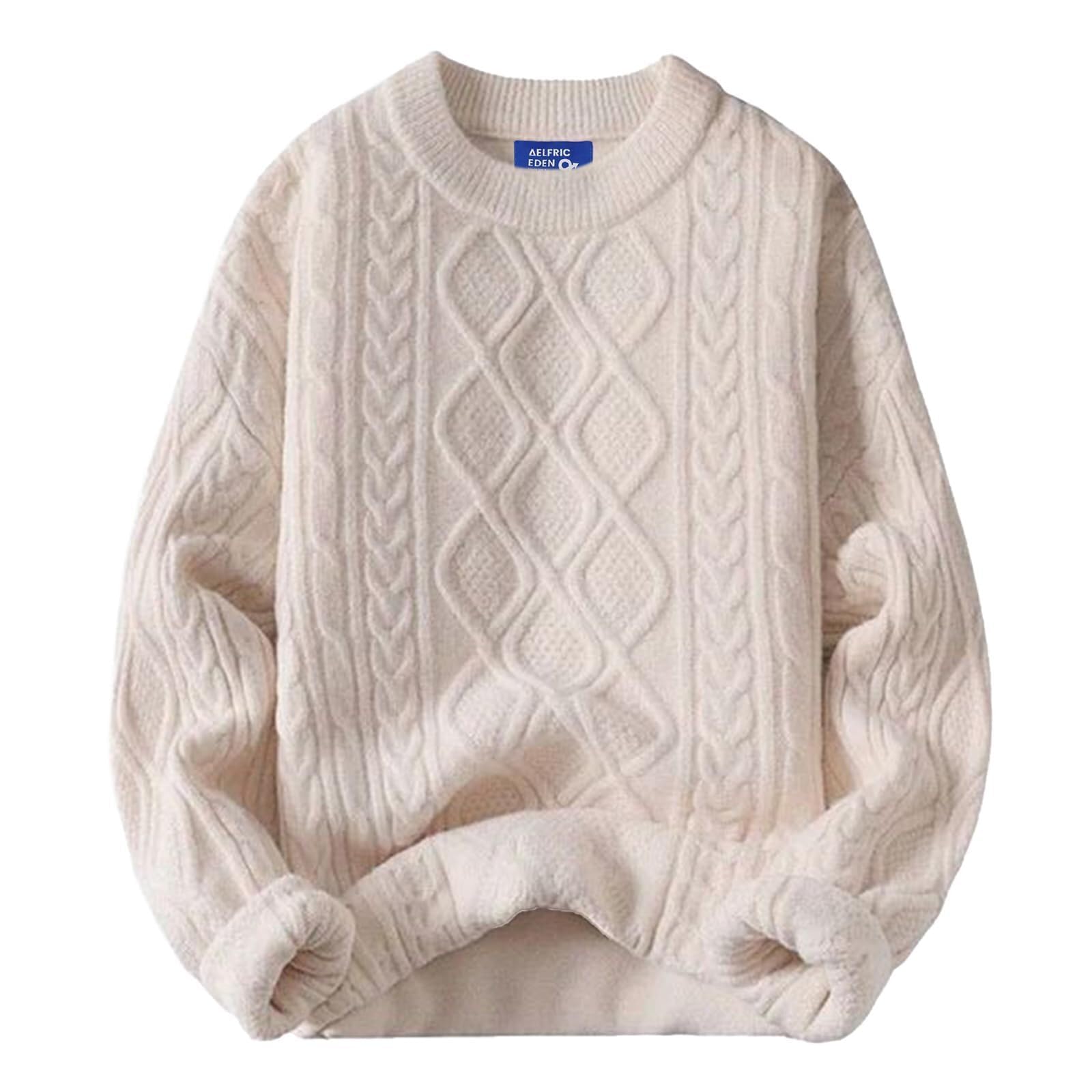 Aelfric Eden Oversized Sweater 90s Vintage Cable Knit Long Sleeve Women Woven Heavy Crewneck Pullover Beige L