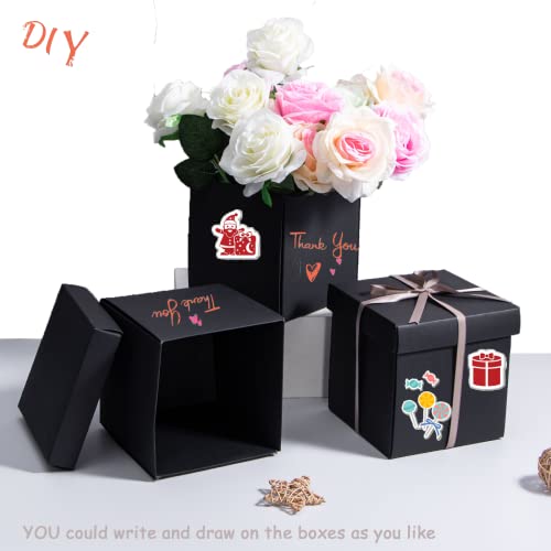 Dasofine 6 Pcs Black Gift Boxes with Lids, 5”×5”×5” Fold Required Kraft Paper Gift Boxes, Medium Gift Box, Gift Boxes for Presents, Party Favors, Halloween, Birthday-Foldable