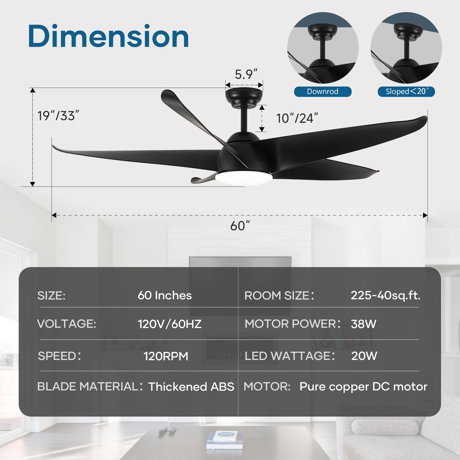 NWIASS 60 Inch Ceiling Fan with Light, Outdoor Ceiling Fan for Patios Waterproof, Black Modern Ceiling Fan with Remote 3 CCT Dimmable Large Airflow, Wet Rated Ceiling Fan for Bedroom Exterior
