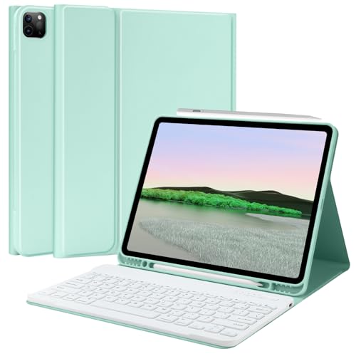 TQQ for iPad Air 13-inch (M2) 2024 & Pro 12.9 inch 2022 Case with Keyboard, Keyboard case for 12.9-inch iPad Pro 6th/5th Generation - with Pencil Holder for New iPad Air 13-inch/iPad Pro 12.9 Green
