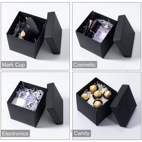 Dasofine 6 Pcs Black Gift Boxes with Lids, 5”×5”×5” Fold Required Kraft Paper Gift Boxes, Medium Gift Box, Gift Boxes for Presents, Party Favors, Halloween, Birthday-Foldable