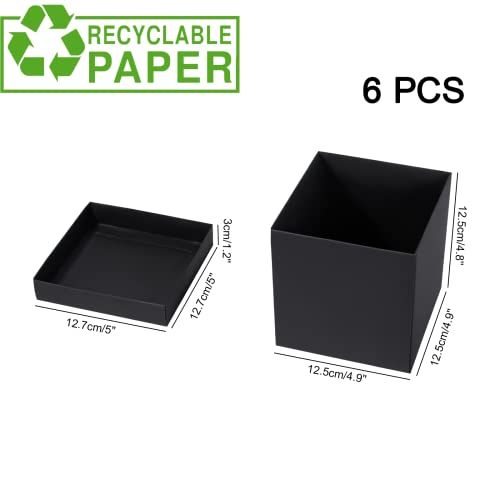 Dasofine 6 Pcs Black Gift Boxes with Lids, 5”×5”×5” Fold Required Kraft Paper Gift Boxes, Medium Gift Box, Gift Boxes for Presents, Party Favors, Halloween, Birthday-Foldable