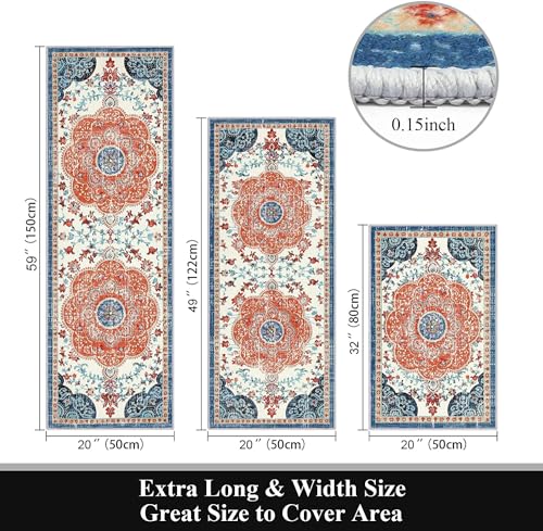 Ileading Boho Kitchen Rugs Sets 3 Piece with Runner Non Slip Kitchen Mats for Floor Washable Bohemian Runner Rug Kitchen Floor Mat Carpet for Hallway Laundry Room Door Office Sink