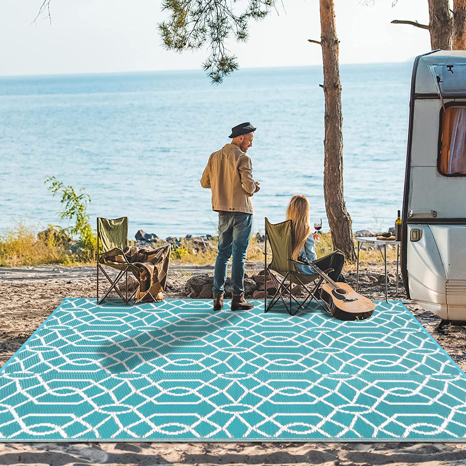 HEBE Outdoor Rug 6'x9' for Patios Waterproof Clearance Reversible Patio Mat Plastic Straw Rug RV Camping Mat Outside Area Rug Carpet for Camping RV,Porch,Deck,Balcony,Camper,Backyard