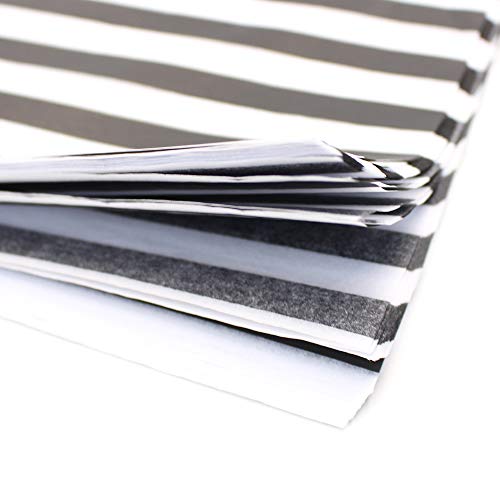 Md trade Stripes Tissue Paper Stripes Wrapping Paper, Black and White, 28 Inch by 20 Inch, 30 Sheets