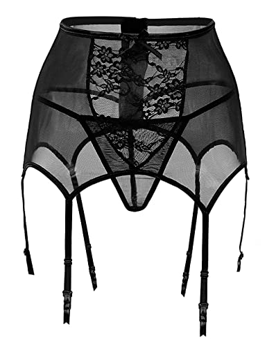 comeondear Women Plus Size Garter Belt High Waisted Lace Suspender Belt with 6 Metal Clips for Thigh High Stockings