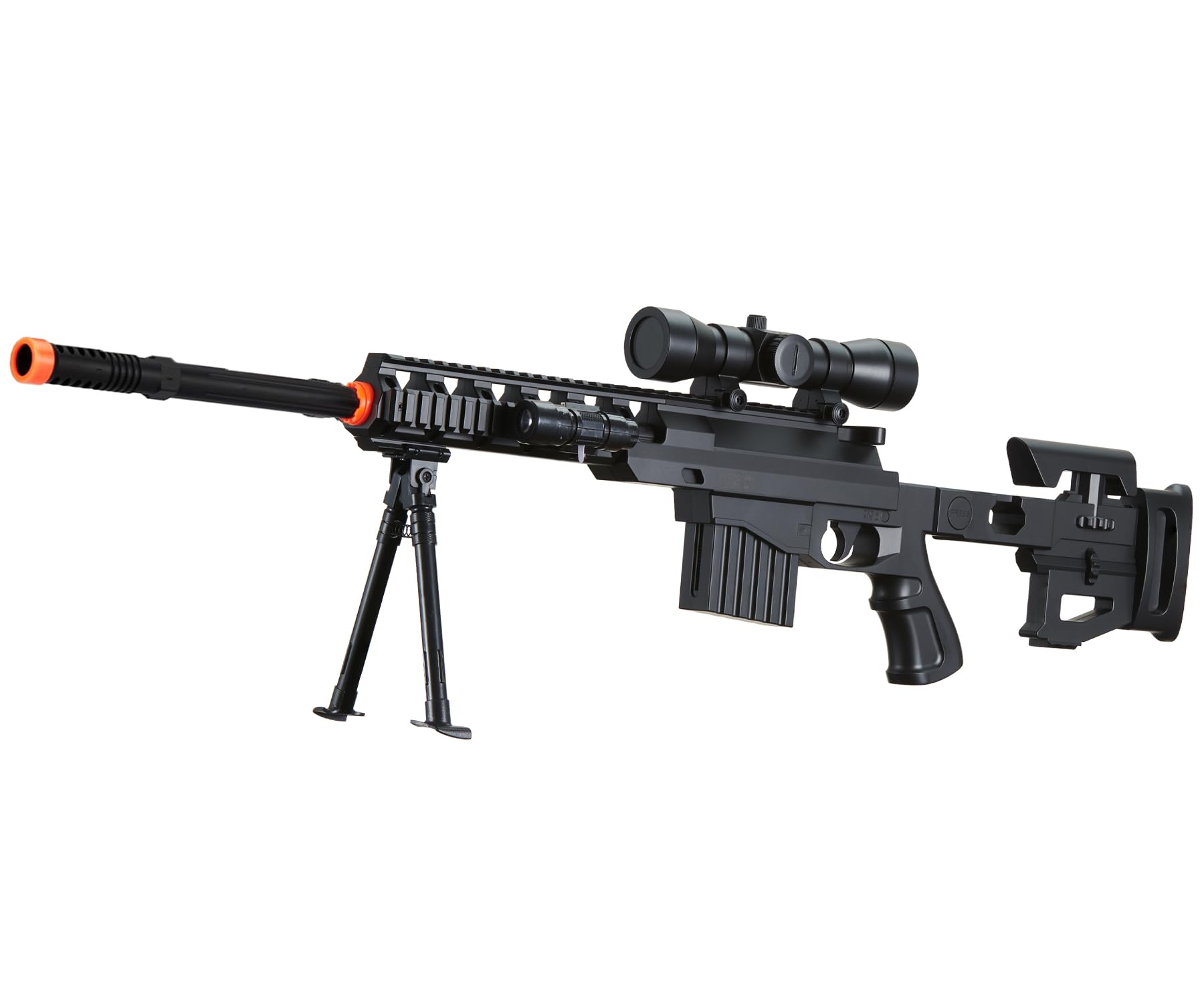 Goldenball CQB Spring ABS Airsoft Tactical Sniper Rifle Gun with Folding Stock + Flashlight + Bipod