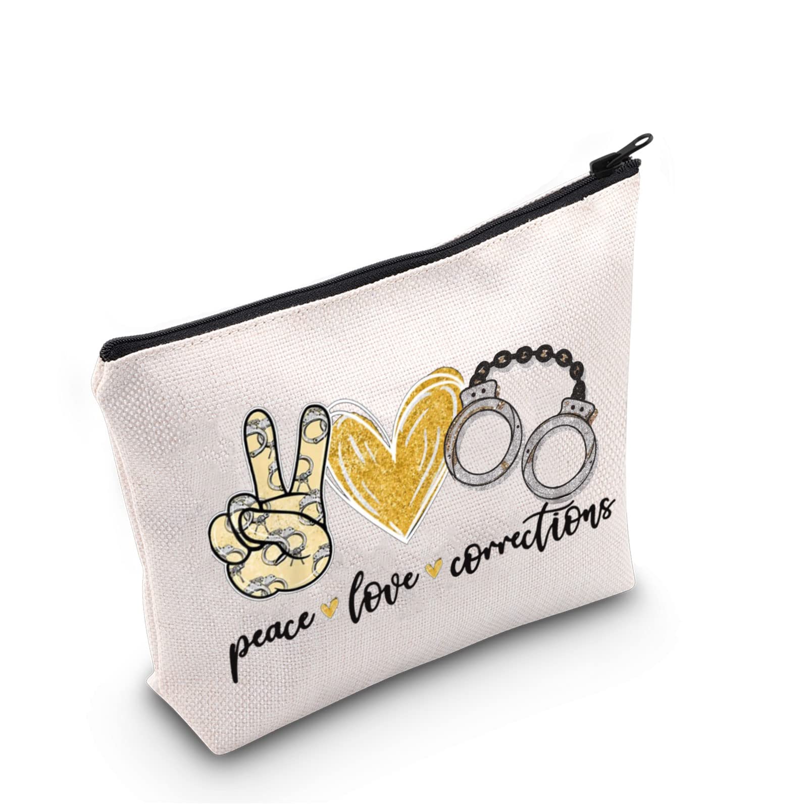 G2TUP Police Officer Gift Peace Love Corrections Makeup Bag Correctional Officer Cosmetic Bag New Police Officer Graduation Gift Zipper Travel Bag (Peace Love Corrections White Bag)