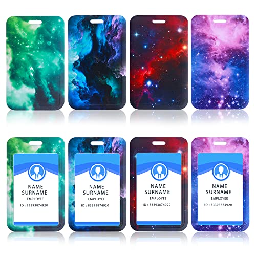 cobee Badge Holder, 4PCS Starry Sky ID Credit Card Holder Plastic Nametags Pass Badge Holder Vertical Card Protector Colorful Card Case for Women Work Nurse Teacher