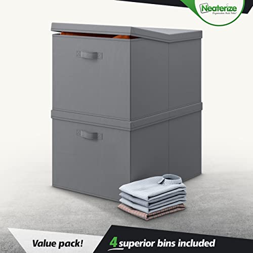 Extra Large Storage Bins With Lids (Set of 2) - Heavy-Duty Empty Fabric Storage Organizers with Removable Lids & Dual Handles. Great For Photos, Toy box, Linen Closet, Clothes (84 QT - Grey)