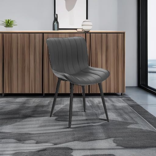 YOUNUOKE Black Dining Chairs Set of 2, Faux Leather Upholstered Kitchen & Dining Room Chairs with Back, Mid Century Modern Minimalist Accent Chair Armless for Guest Reception Waiting Living Room