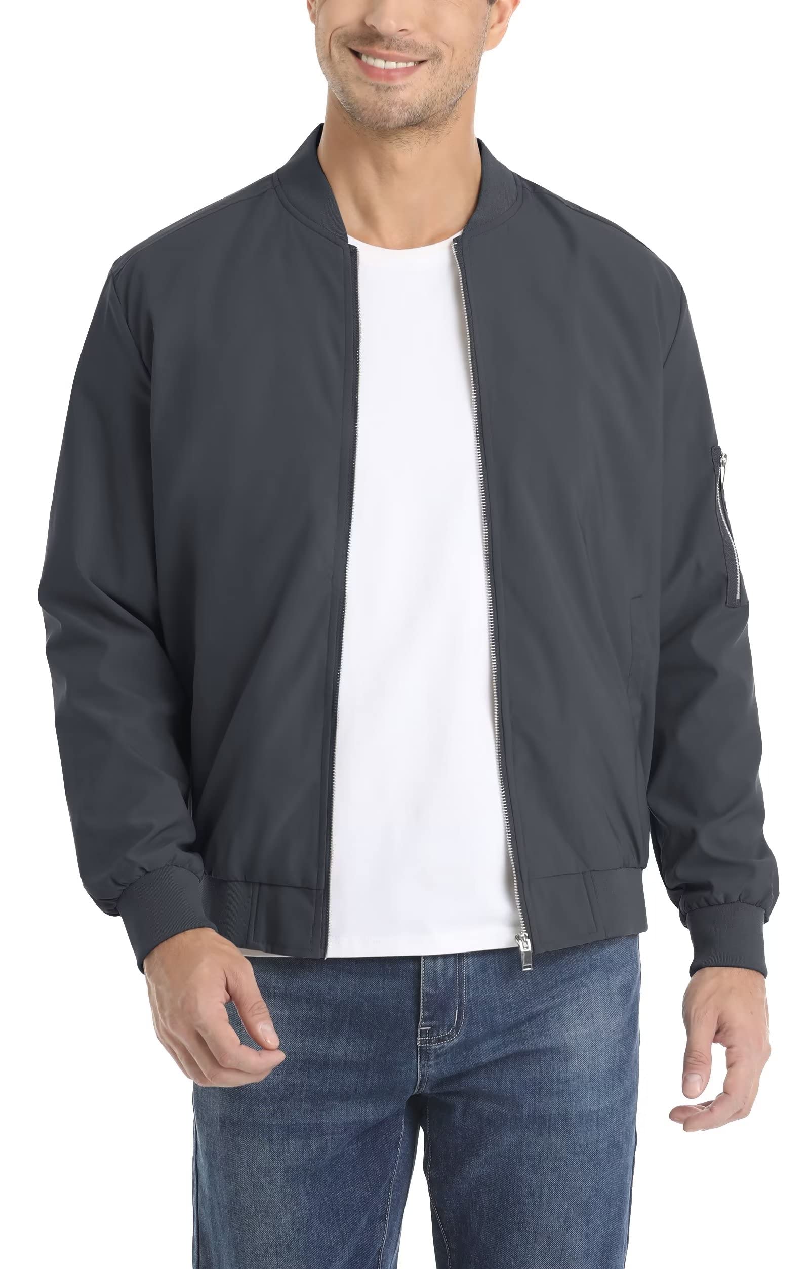 KEFITEVD Men's Windproof Bomber Jackets Varsity Jacket Men Classic Fit Bomber Jackets Men Military Windbreakers Work Jackets for Men