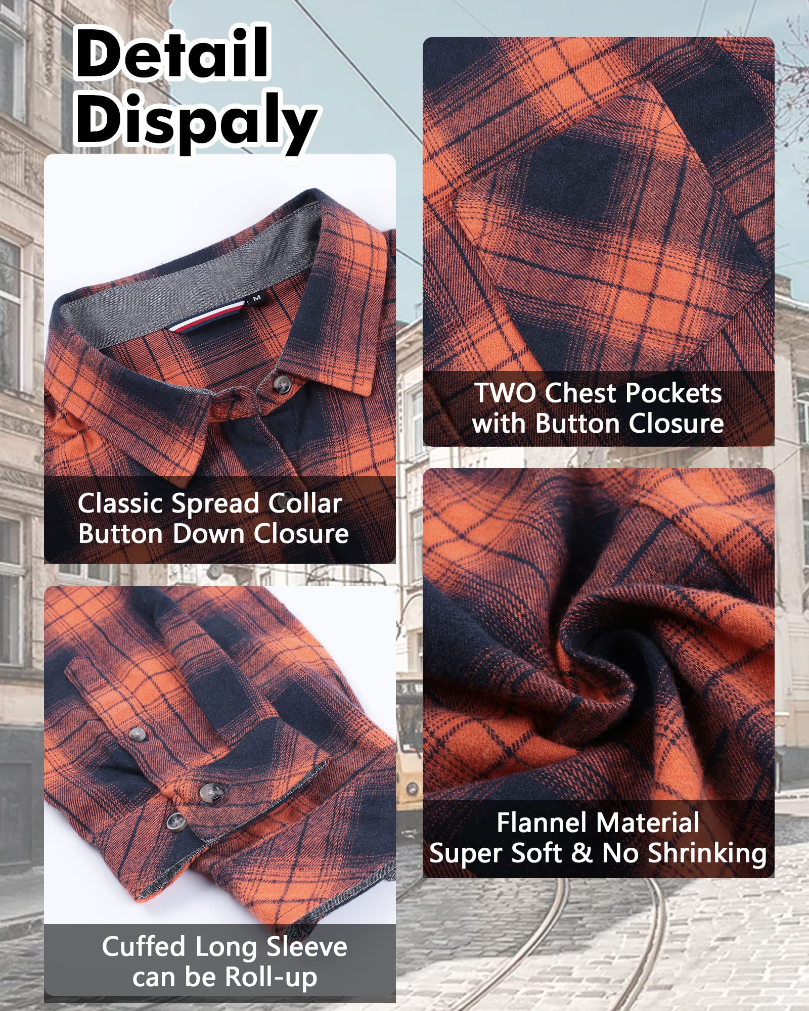 Deer Lady Plaid Flannel Shirts for Women Buffalo Plaid Shirts Oversized Long Sleeve Casual Button Down Blouse Top Orange 3X