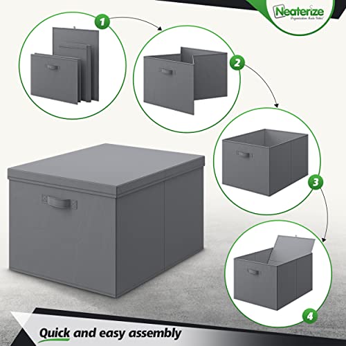 Extra Large Storage Bins With Lids (Set of 2) - Heavy-Duty Empty Fabric Storage Organizers with Removable Lids & Dual Handles. Great For Photos, Toy box, Linen Closet, Clothes (84 QT - Grey)