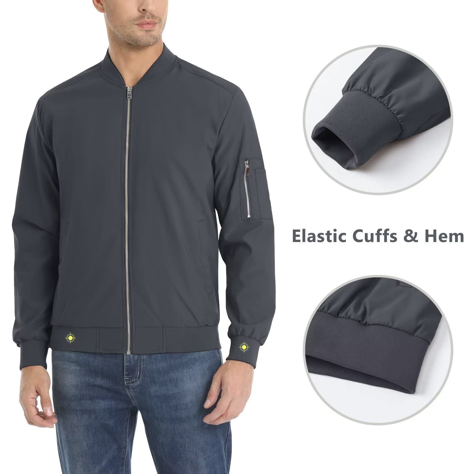 KEFITEVD Men's Windproof Bomber Jackets Varsity Jacket Men Classic Fit Bomber Jackets Men Military Windbreakers Work Jackets for Men