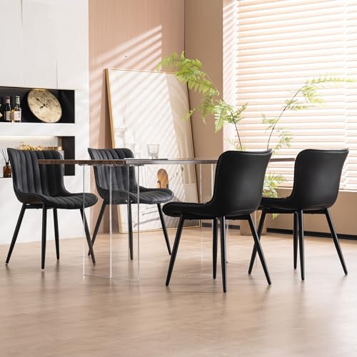 YOUNUOKE Black Dining Chairs Set of 2, Faux Leather Upholstered Kitchen & Dining Room Chairs with Back, Mid Century Modern Minimalist Accent Chair Armless for Guest Reception Waiting Living Room