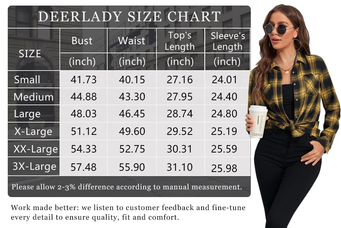 Deer Lady Plaid Flannel Shirts for Women Buffalo Plaid Shirts Oversized Long Sleeve Casual Button Down Blouse Top Orange 3X