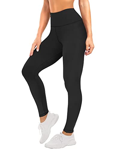Sundwudu Leggings for Women Tummy Control - High Waist Non See Through Printed Workout Yoga Pants Black