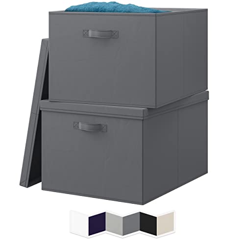 Extra Large Storage Bins With Lids (Set of 2) - Heavy-Duty Empty Fabric Storage Organizers with Removable Lids & Dual Handles. Great For Photos, Toy box, Linen Closet, Clothes (84 QT - Grey)